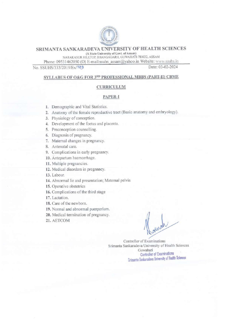 Obstetrics and Gynaecology Syllabus | PDF