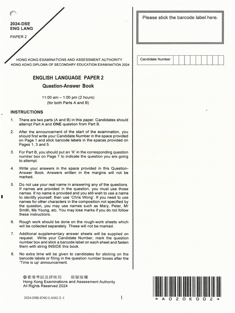 2024 HKDSE English Language Paper 2 | PDF