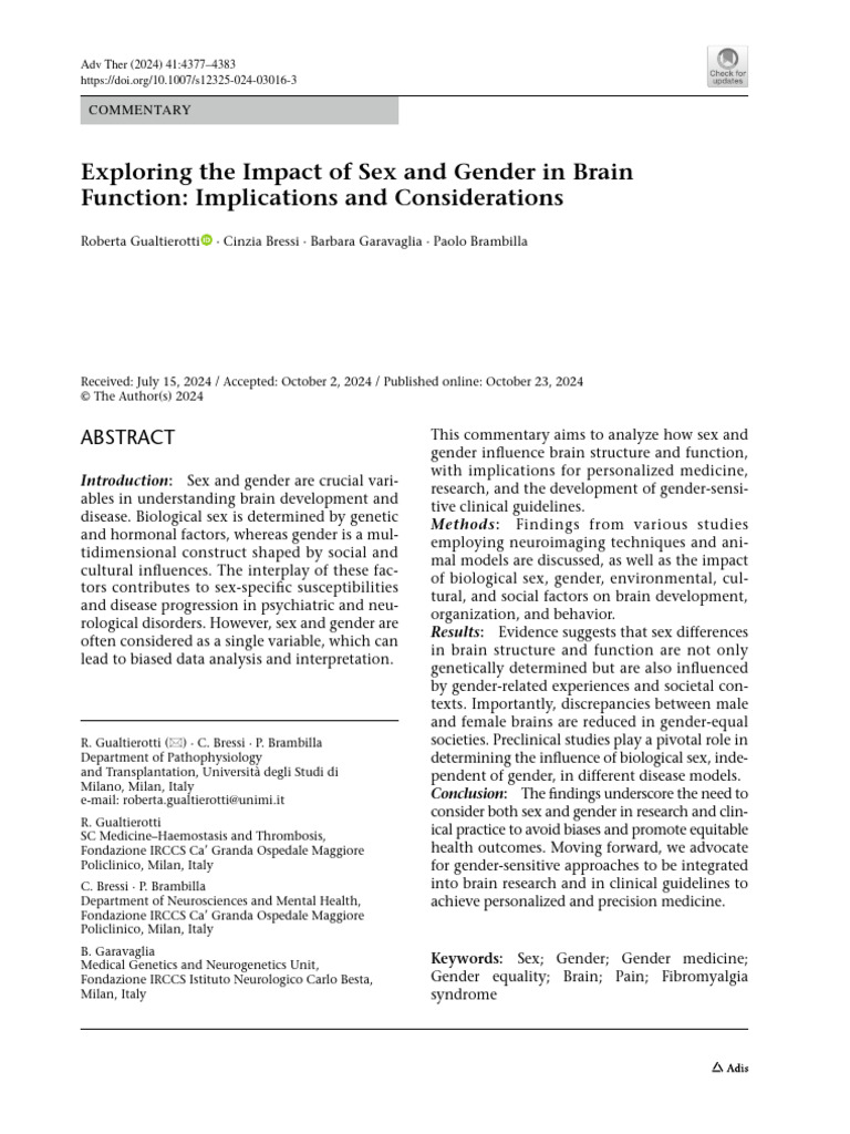 Exploring The Impact of Sex and Gender in Brain Function: Implications ...