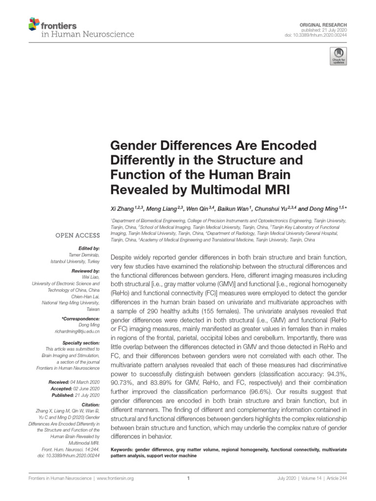 Gender Differences Are Encoded Differently in The Structure and ...