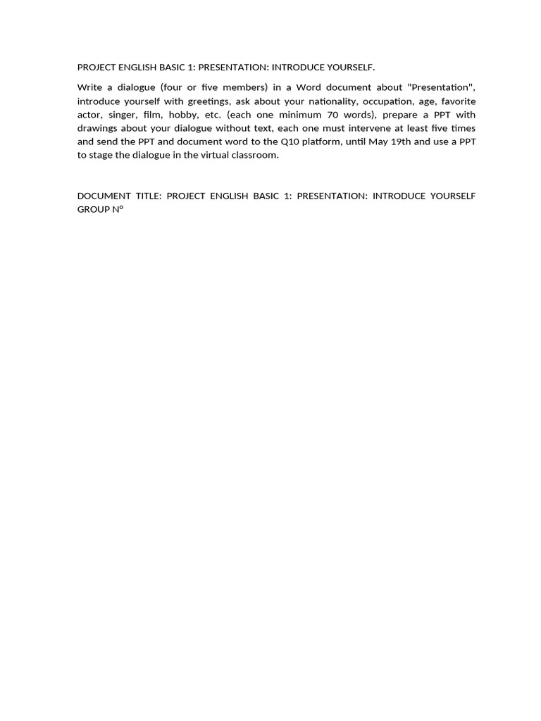 Project English Basic 1 Presentation Introduce Yourself Ciunac April | PDF
