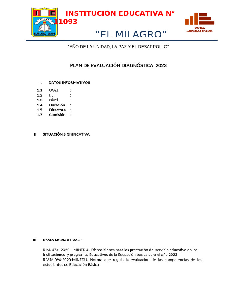 Plan de Evaluacion Diagnostica | PDF