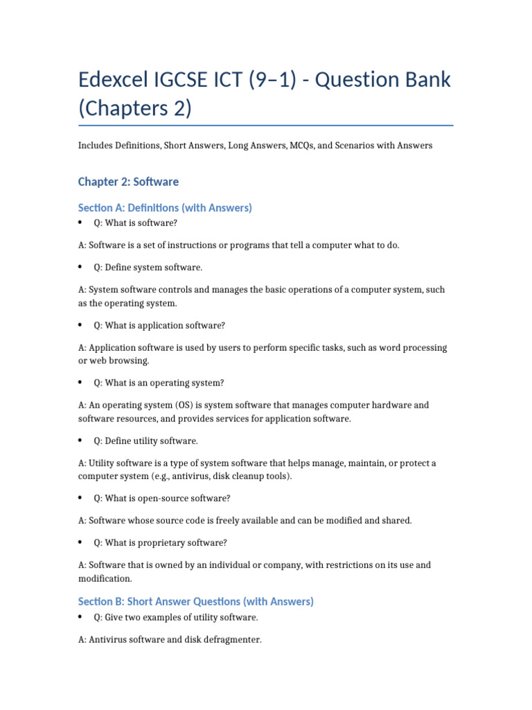 Edexcel IGCSE ICT Question Bank Chapter 2 | PDF | Software | Malware