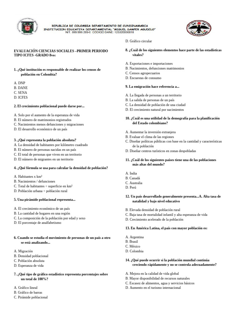 Preguntas - ICFES - Demografia 8 | PDF | Demografía | Población