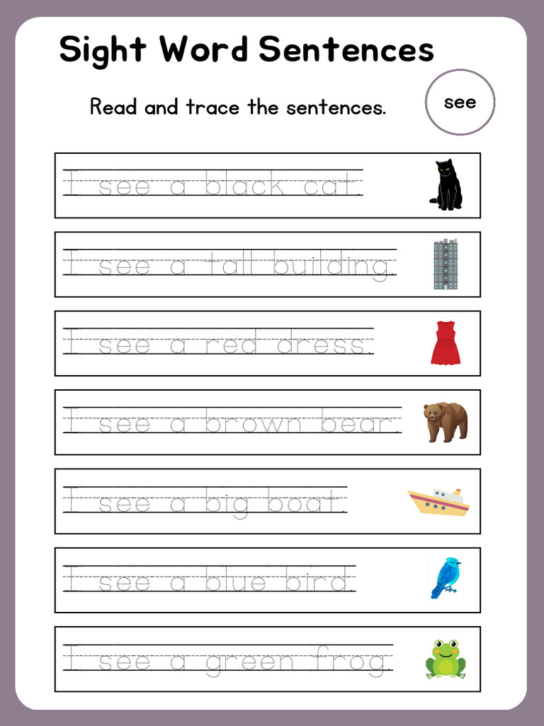 Sight Word Sentences English Sight Word Sentences Kindergarten ...