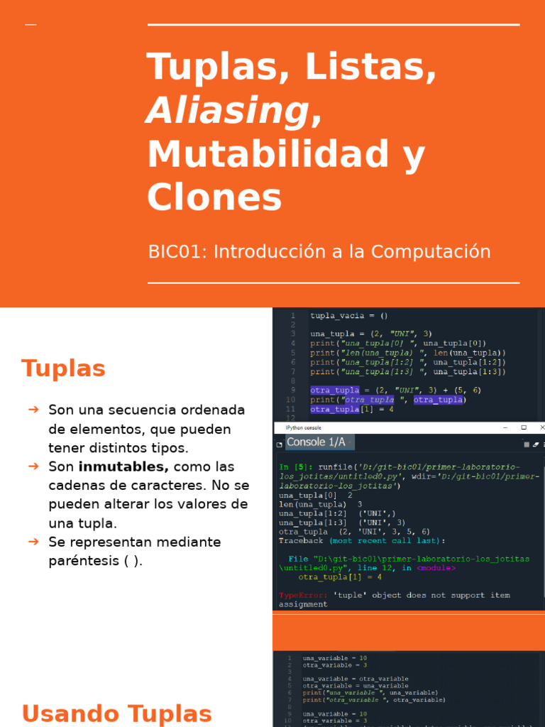 BIC01 Tema 5 - Tuplas, Listas, Aliasing, Mutabilidad y Clones | PDF | Python (lenguaje de ...