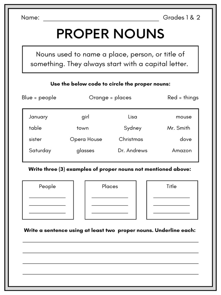 Proper Nouns Worksheet Grades 1-2 | PDF