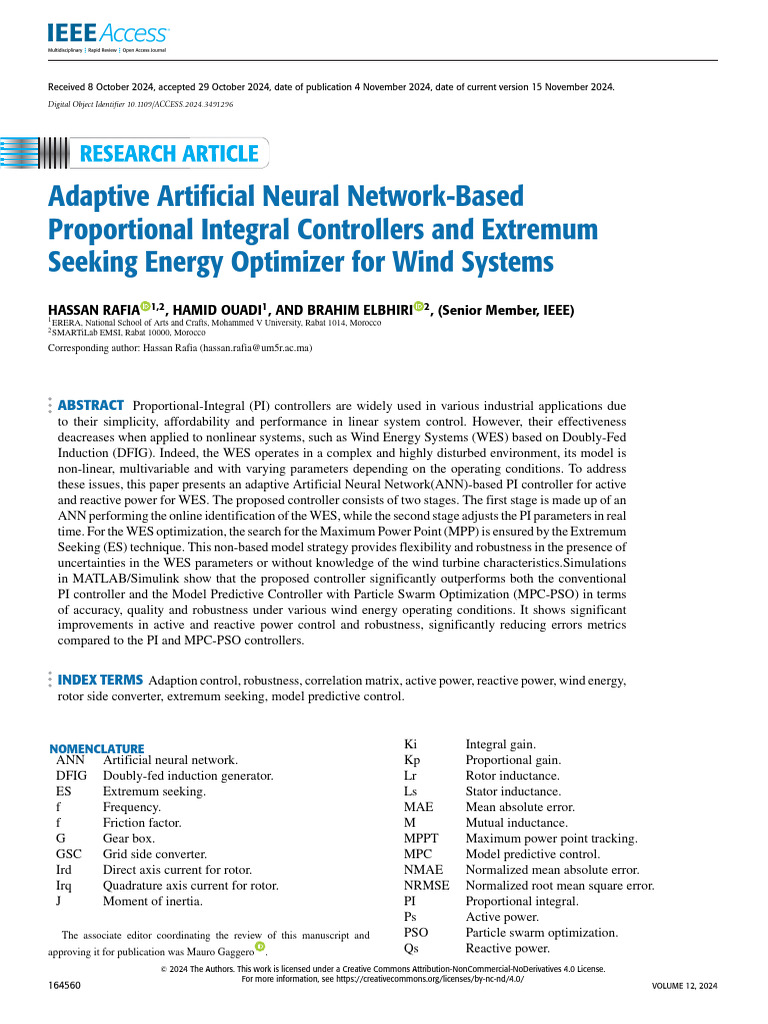 Adaptive Artificial Neural Network-Based Proportional Integral Controllers and Extremum Seeking ...