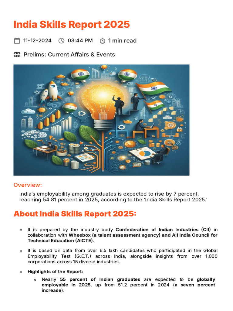 India Skills Report 2025 | PDF