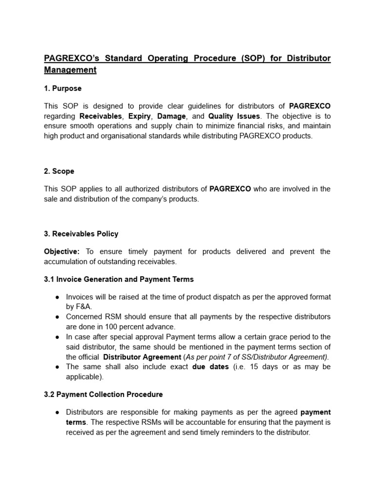 SOP for Distributors | PDF | Business