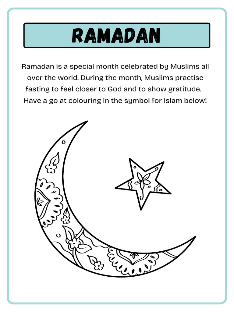 Ramadan Mindful Colouring Worksheet in A Blue White Lined Simple Style ...