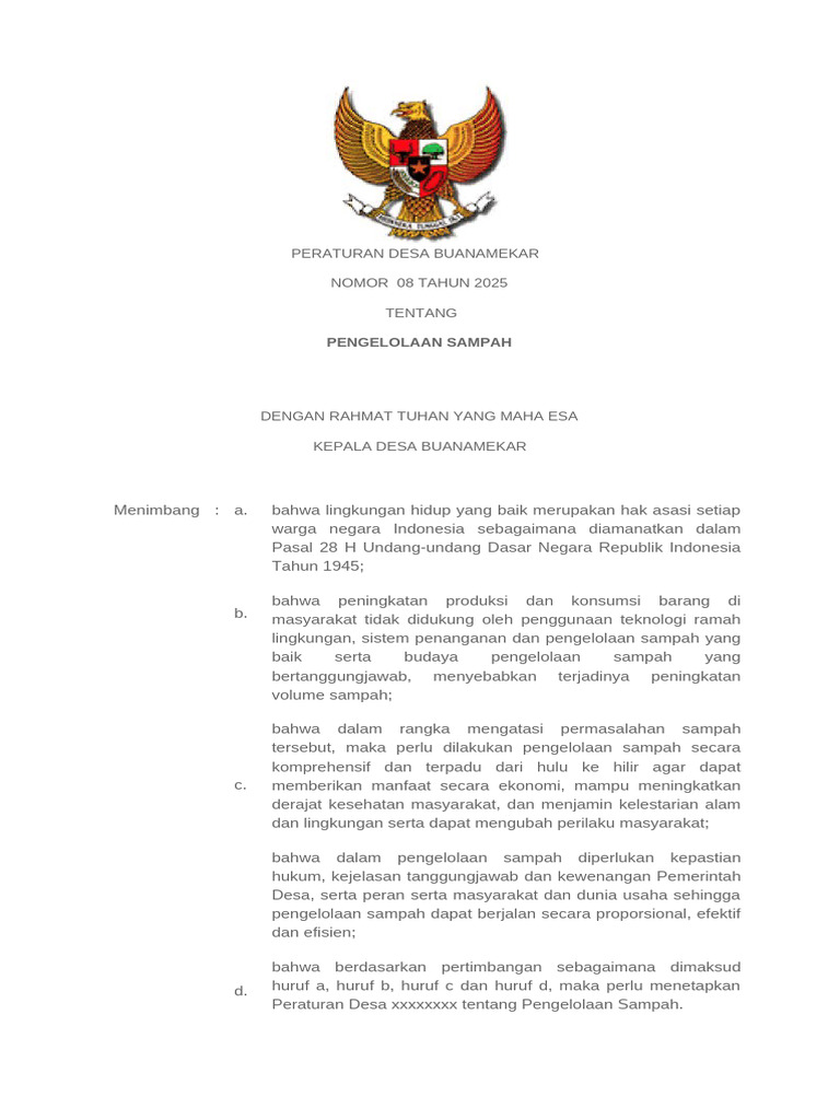 Draft Perdes Sampah | PDF