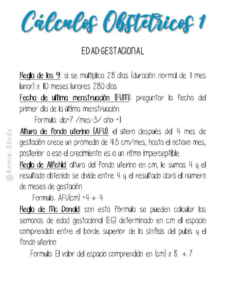 Cálculos Obstétricos 1&2 | PDF