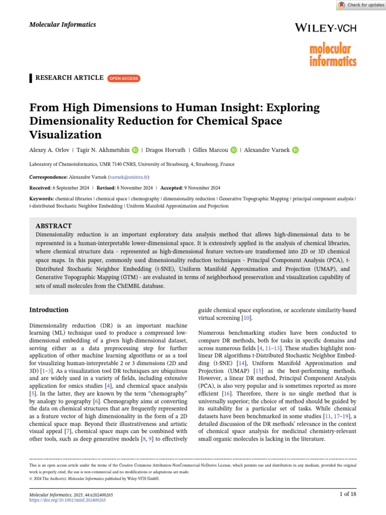 Molecular Informatics - 2024 - Orlov - From High Dimensions To Human Insight Exploring ...