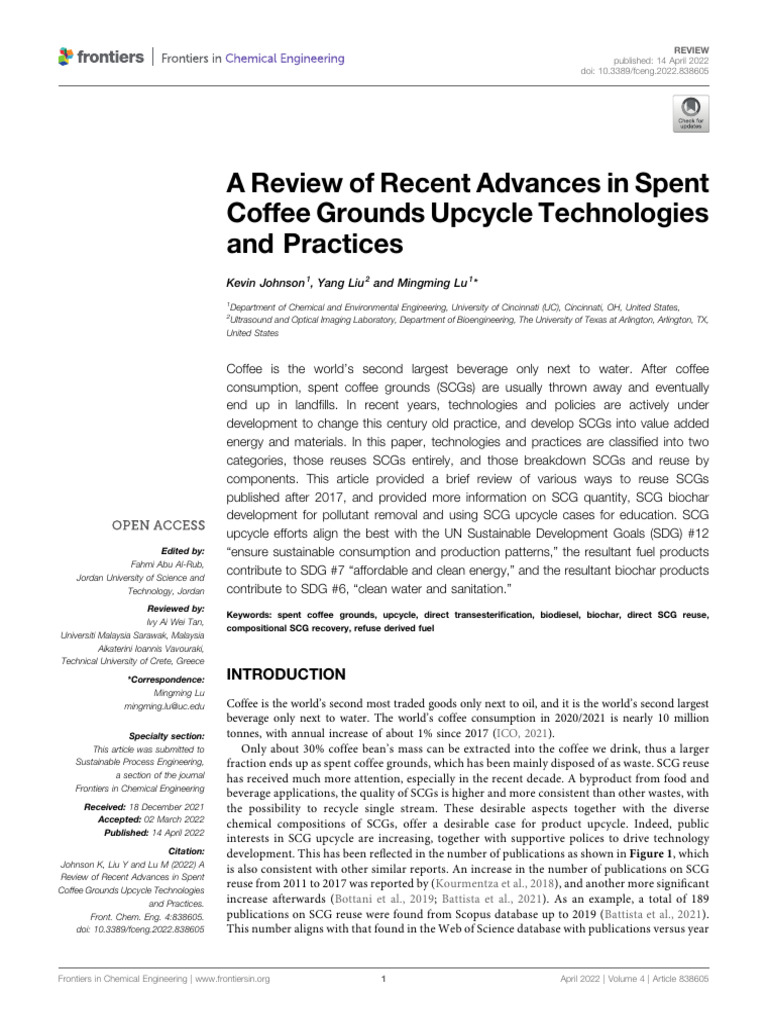 A Review of Recent Advances in Spent Coffee Grounds Upcycle ...