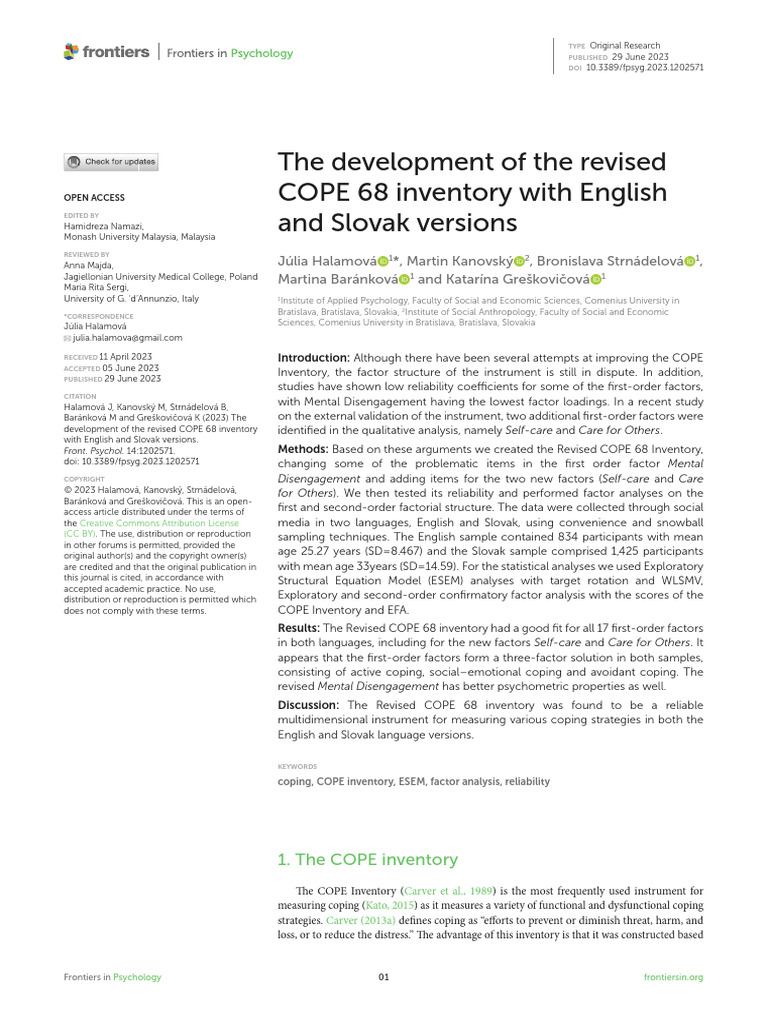 Revised COPE 68 Inventory Development | PDF | Factor Analysis | Psychology