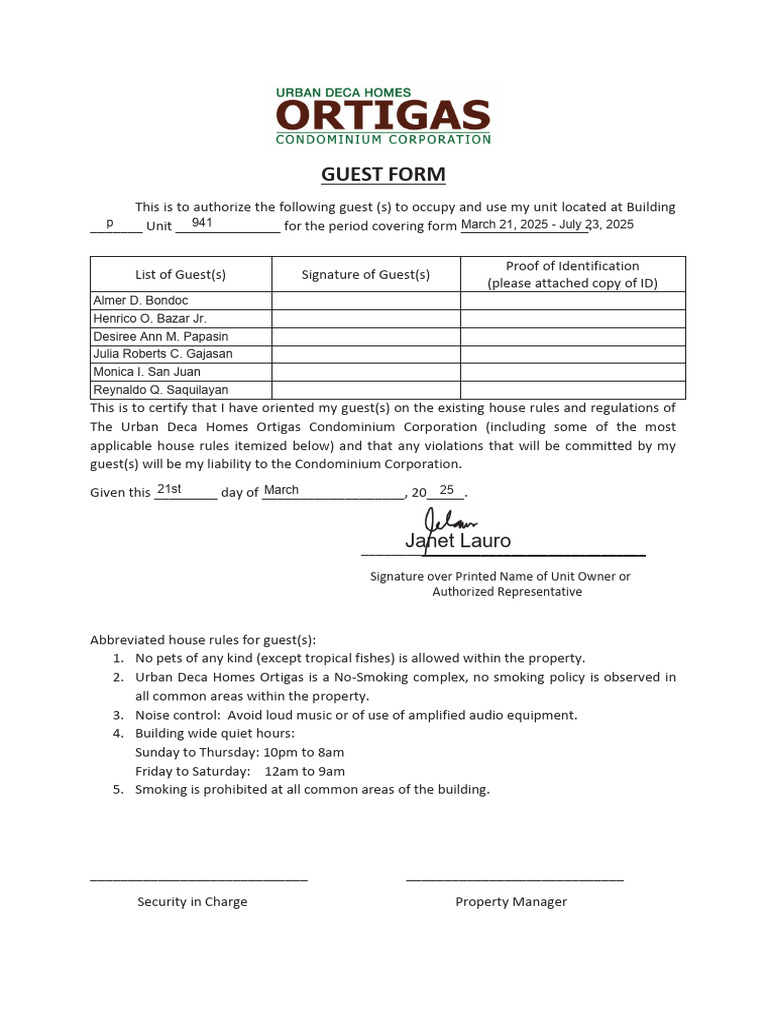 Deca Guest Form - BLDG p941 | PDF