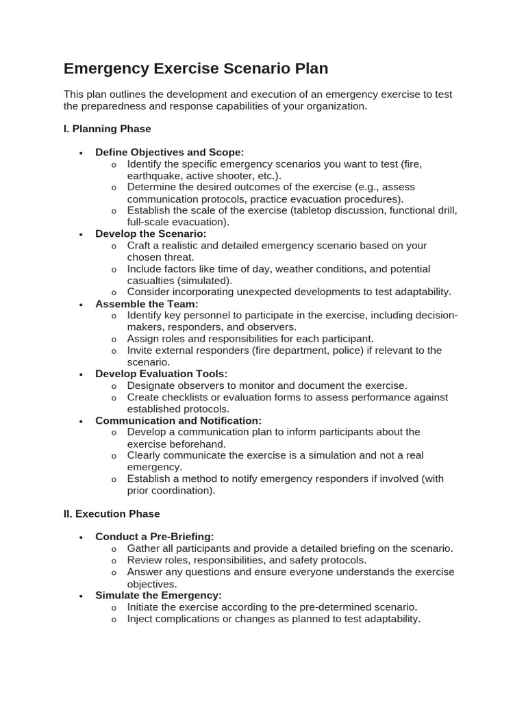 Emergency Exercise Scenario Plan | PDF | Simulation | Emergency