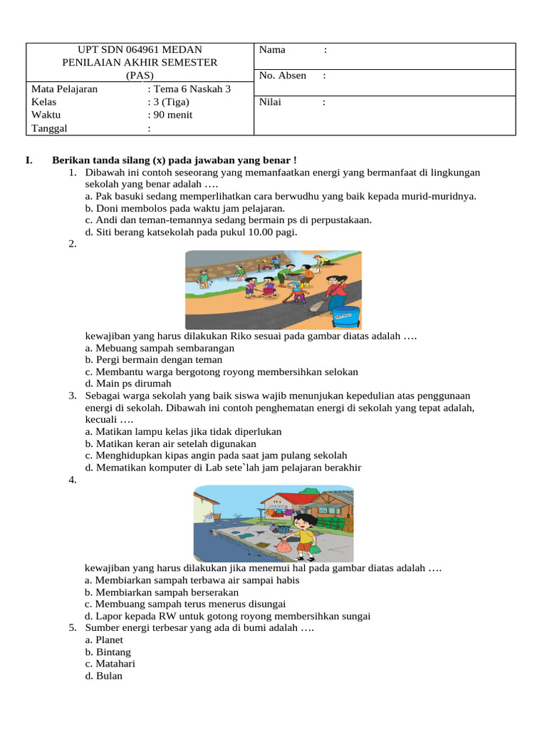 Soal Kelas 3 Tema 6 Semester 2 Naskah 3 | PDF