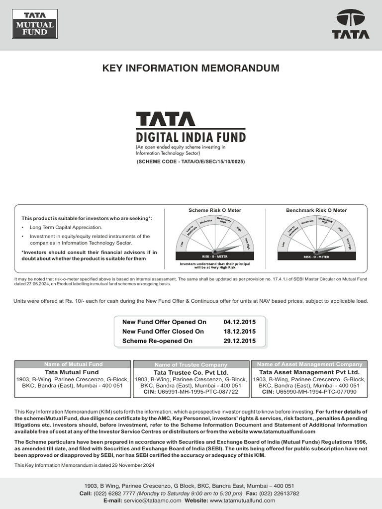 Tata Digital India Fund Kim Oct. 2024 | PDF | Futures Contract ...