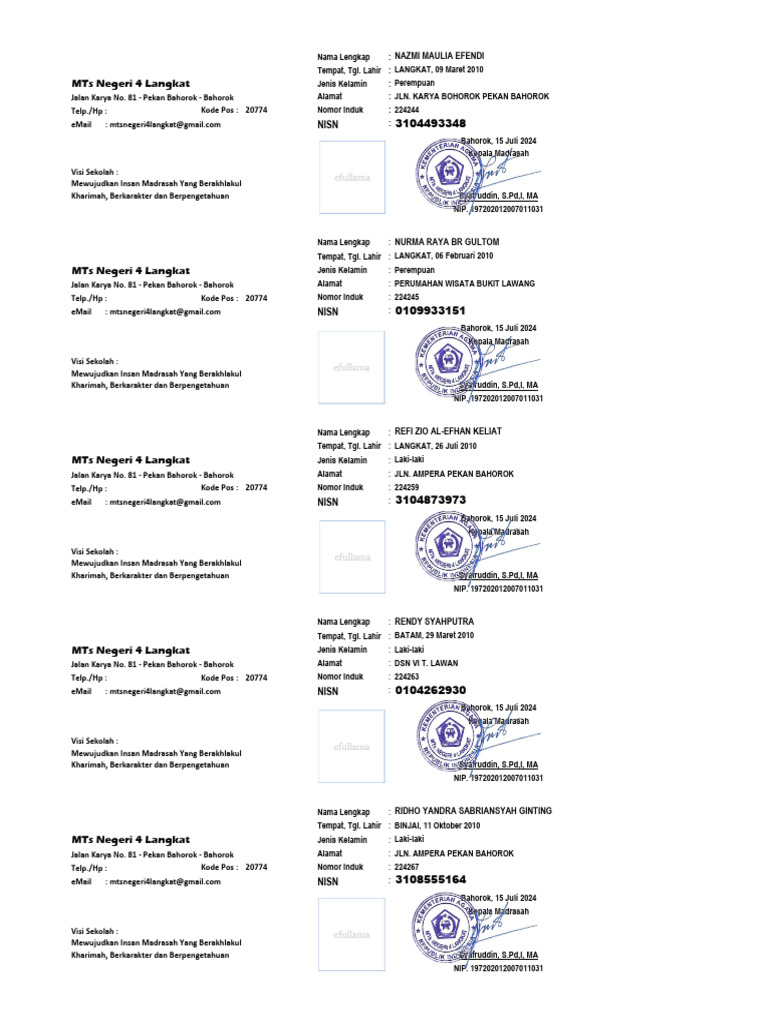 Data Siswa MTs Negeri 4 Langkat | PDF