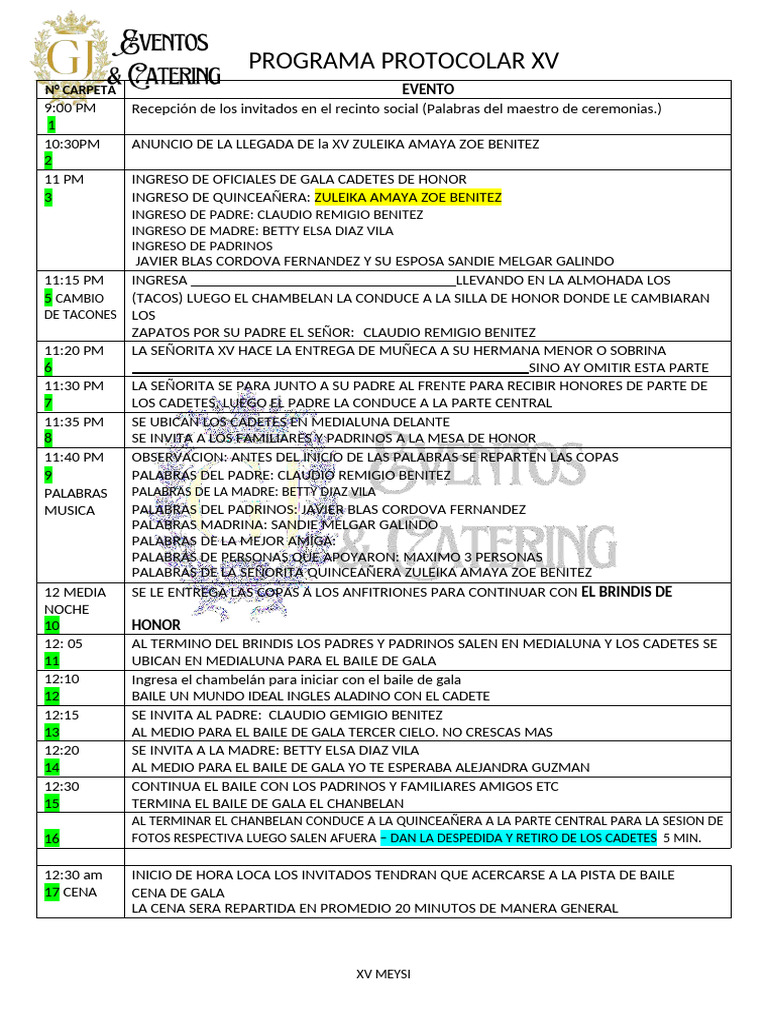 PROGRAMA XV ZULEIKA | PDF