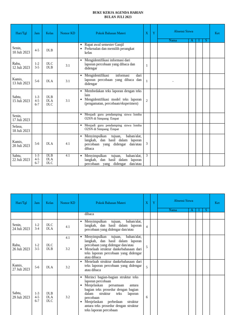 Buku Kerja Agenda Harian | PDF
