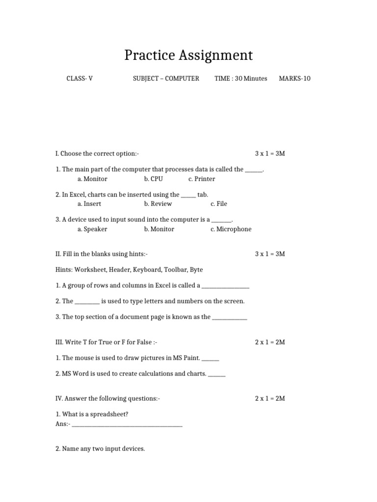Practice Assignment - 5TH | PDF