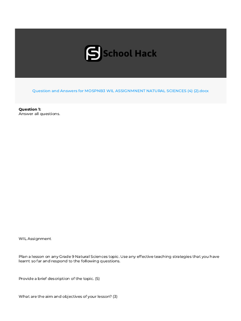 MOSPNB3 WIL ASSIGNMNENT NATURAL SCIENCES (4) (2) .Docx Summarization Report | PDF | Educational ...