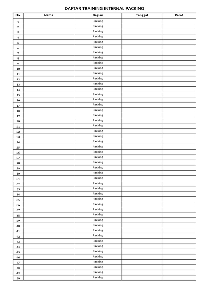 Format Daftar Training Packing | PDF