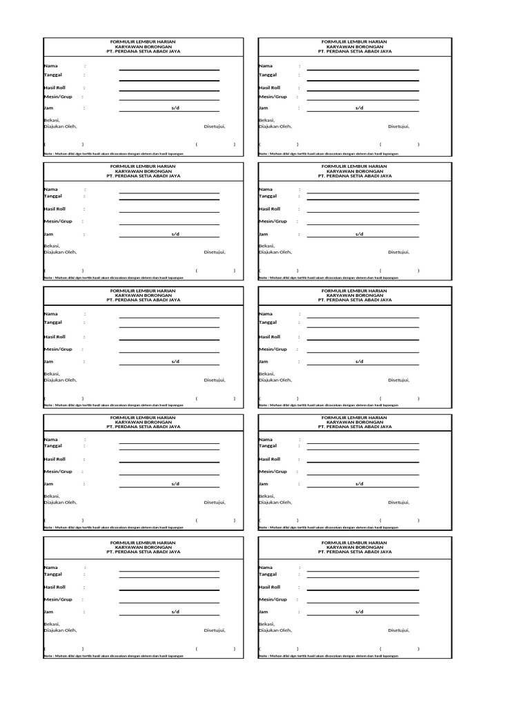 Format Absen Kar. Borongan Update | PDF