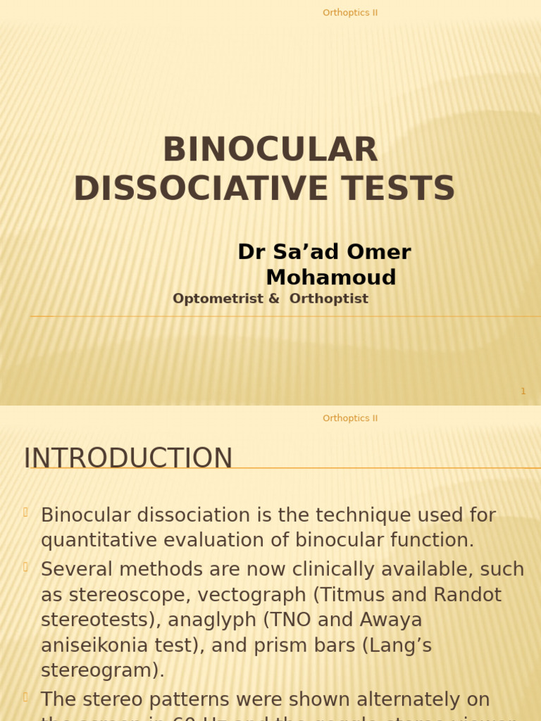 1 - Binocular Dissociative Tests | PDF | Vision | Senses