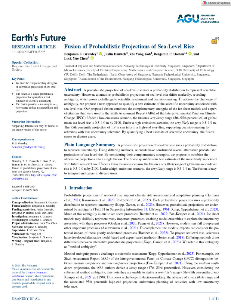 Earth S Future - 2024 - Grandey - Fusion of Probabilistic Projections ...