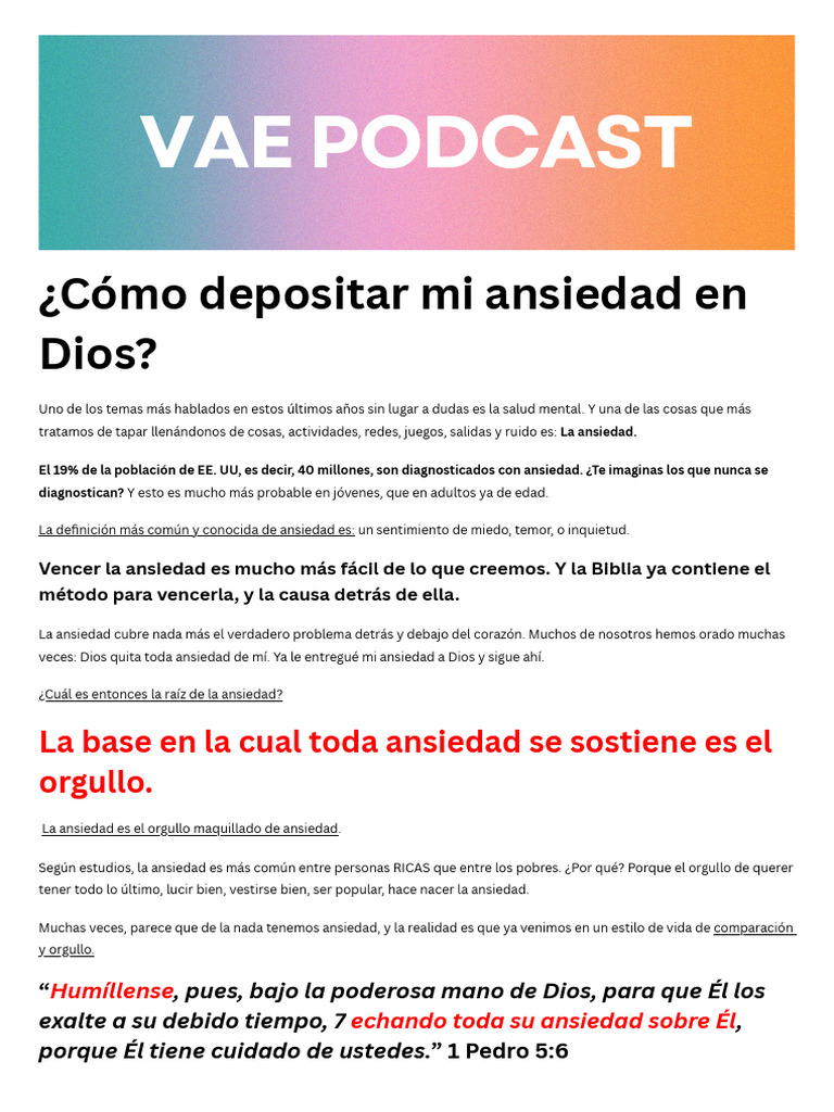 Vae Podcast: ¿Cómo Depositar Mi Ansiedad en Dios? | PDF | Ansiedad