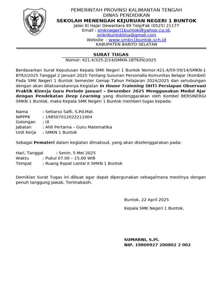 SURAT TUGAS PEMATERI IHT 5 Mei 2025 | PDF