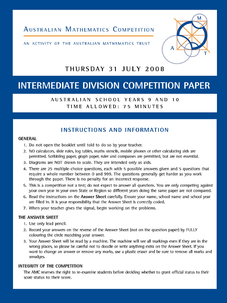 2008-Intermediate Division | PDF | Area | Geometric Shapes