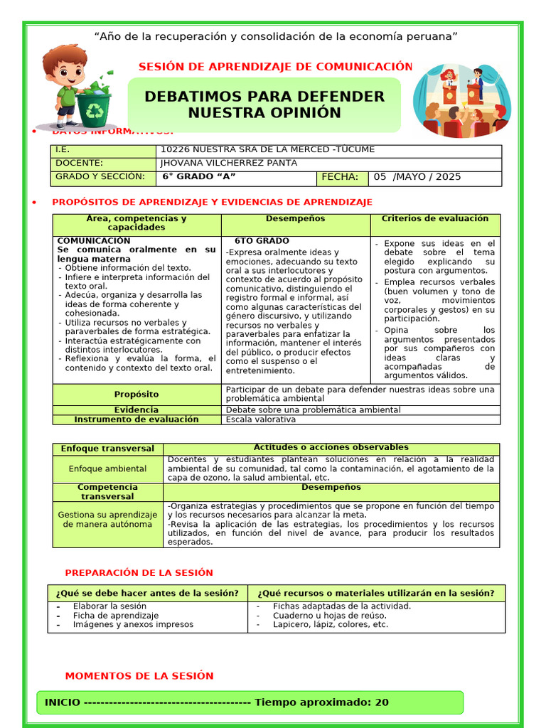 Sesion - Comununicacion-Debatimos para Defender Nuestra Opinión-Lunes 05 de Mayo Del 2025 | PDF ...