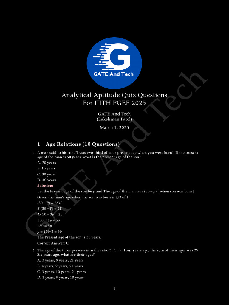 Analytical Aptitude Quiz Questions For IIITH PGEE 2025 | PDF | Mathematical Analysis | Mathematics