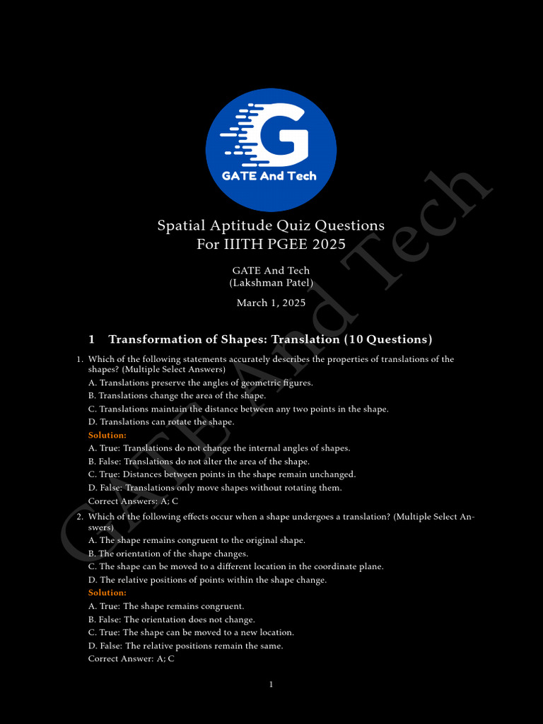 Transformations in Spatial Aptitude Quiz | PDF | Shape | Triangle