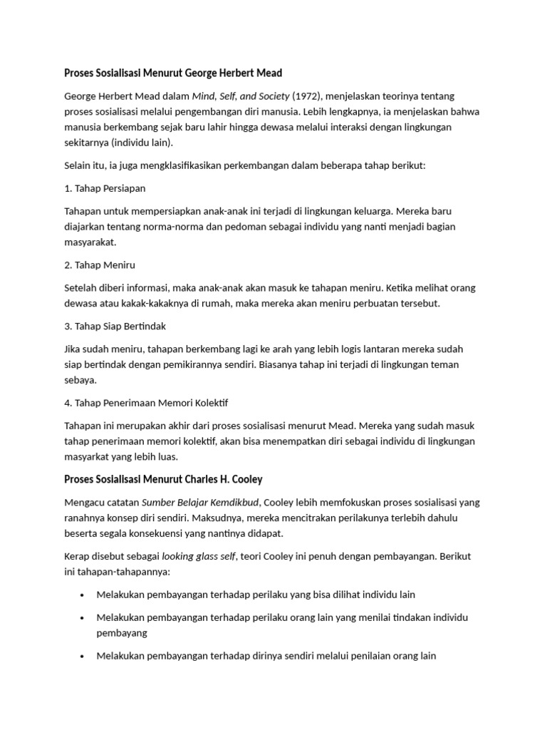 Proses Sosialisasi Menurut George Herbert Mead | PDF
