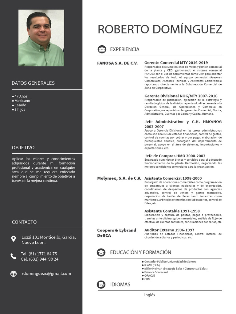CV Roberto Domínguez - Contador Público | PDF | Contabilidad | Business