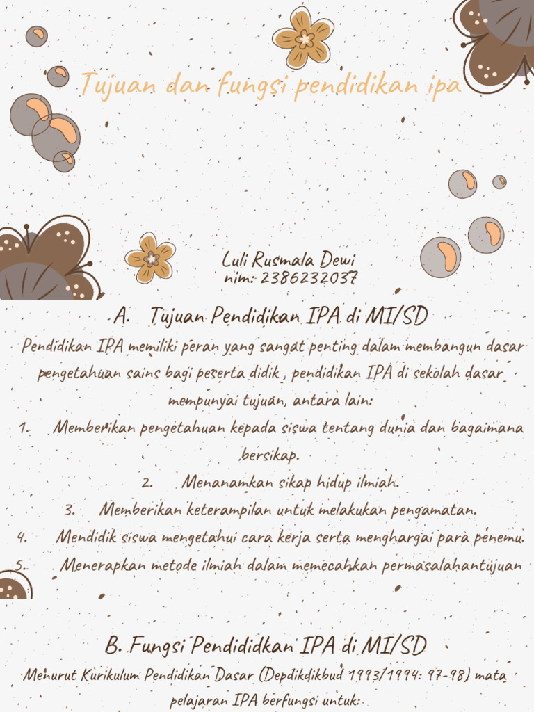 Tujuan dan Fungsi Pendidikan IPA di SD | PDF