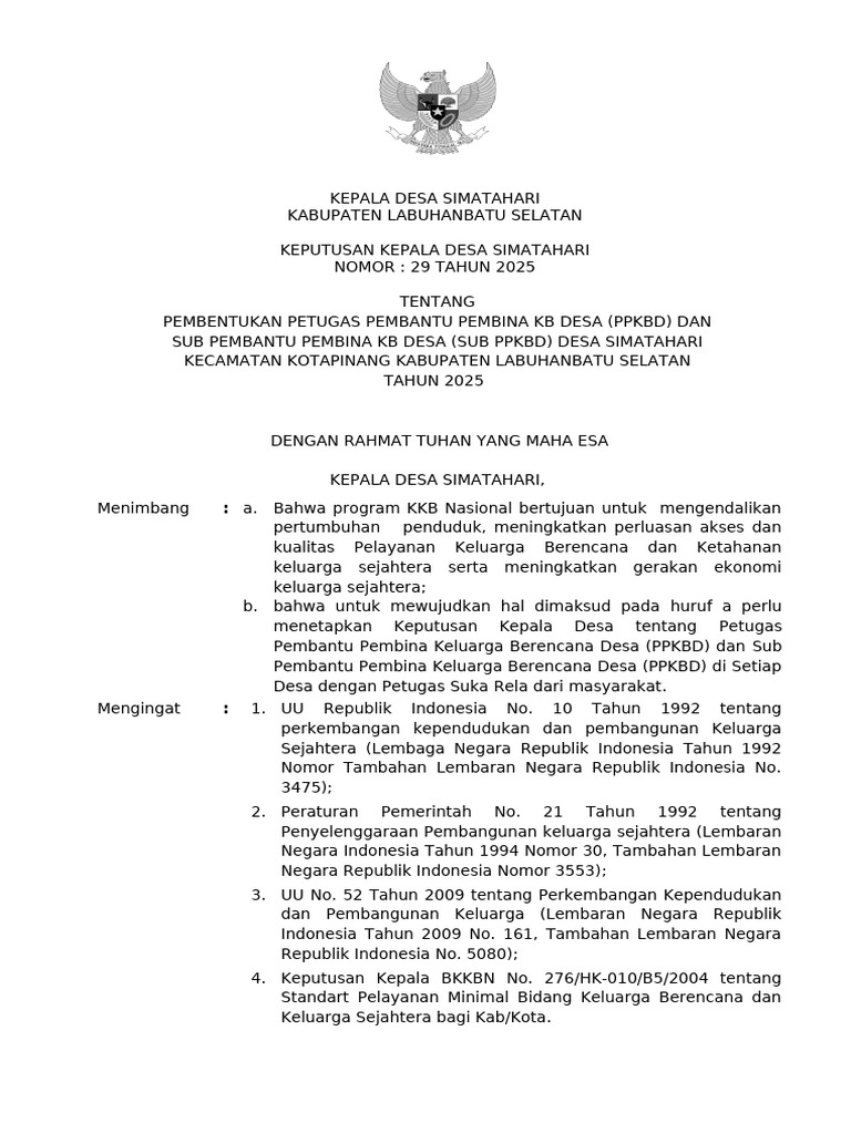 SK PPKBD Dan Sub PPKBD Simatahari 6-1-2025 | PDF
