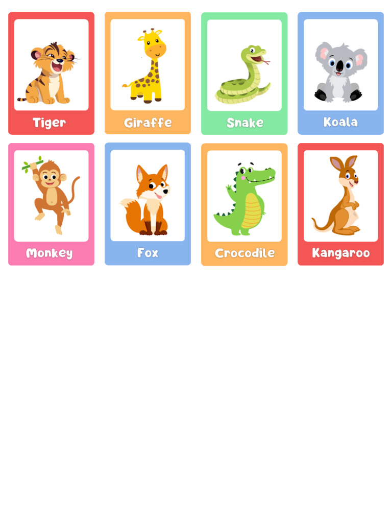 Colorful Illustrated Zoo Animals Kindergarten Flashcard - 20250424 ...