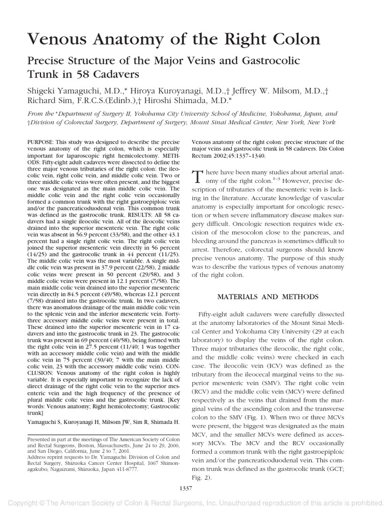 2002 10 Venous Anatomy of The Right Colon | PDF | Large Intestine | Vein