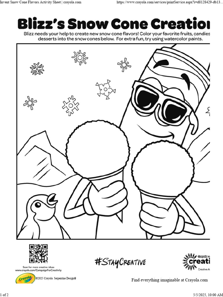 Invent Snow Cone Flavors Activity Sheet | PDF