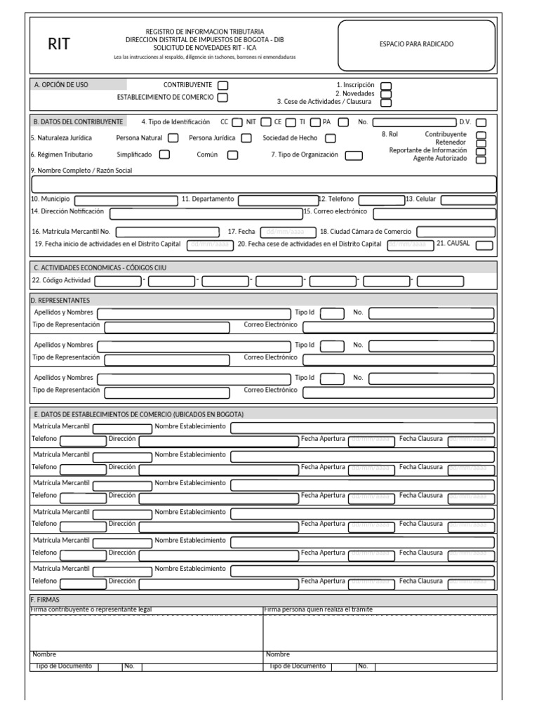 105 F.203 4 Formato Solicitud Registro Novedades RIT | PDF