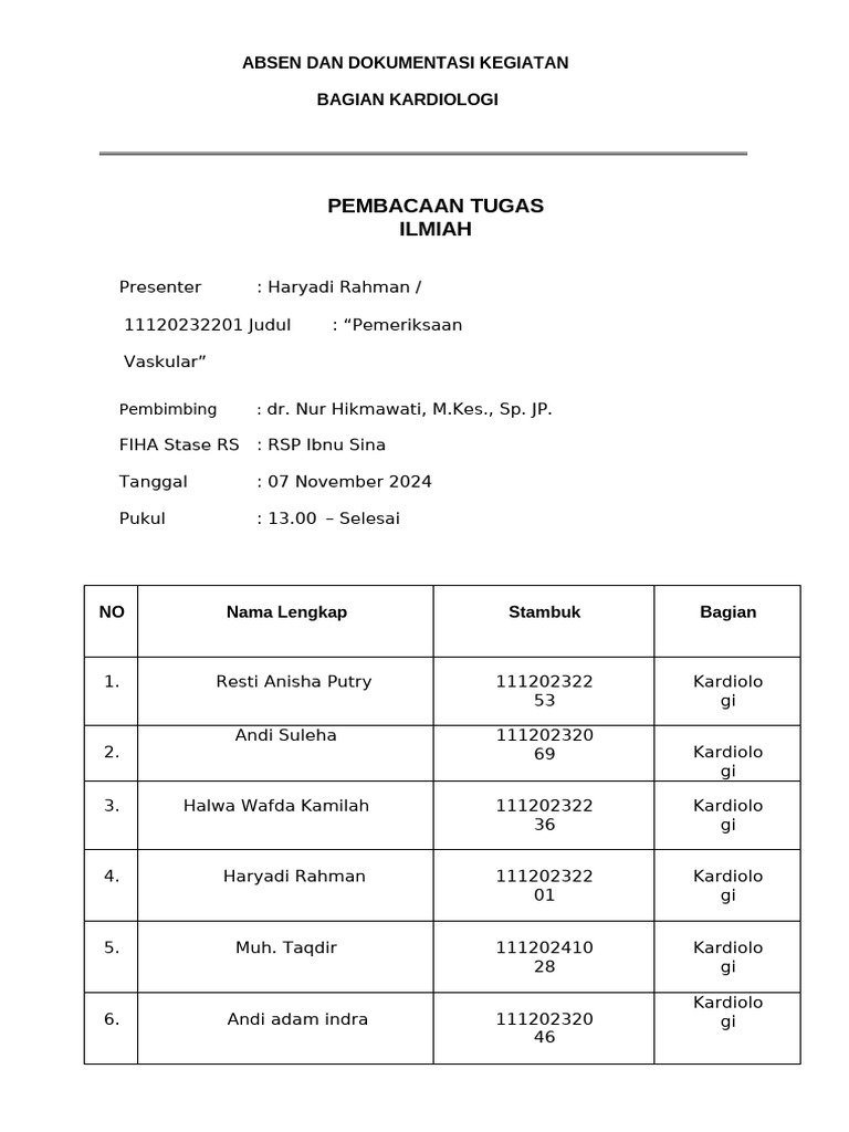 Absen Pembacaan Arya 2 | PDF