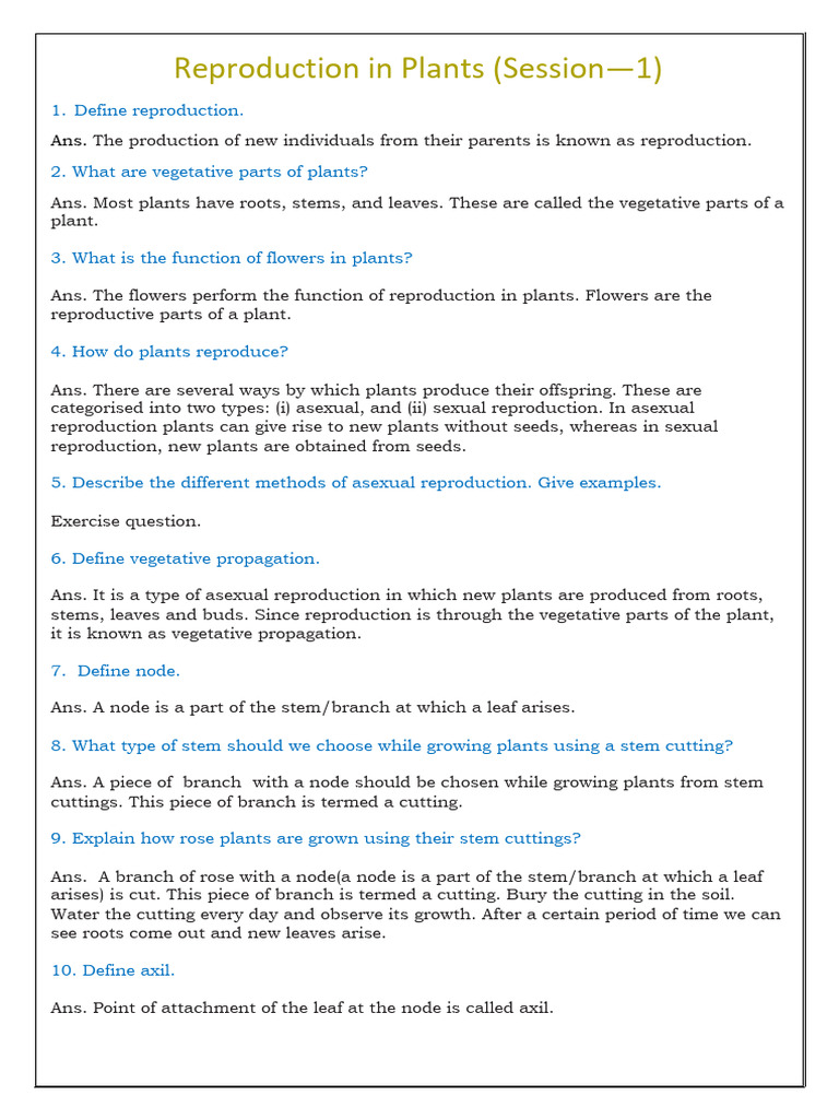 CL - 7 - CH - 12 Reproduction in Plants 1 | PDF | Reproduction | Plant ...