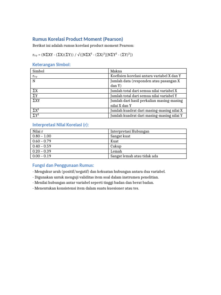 Rumus Korelasi Product Moment Pearson | PDF
